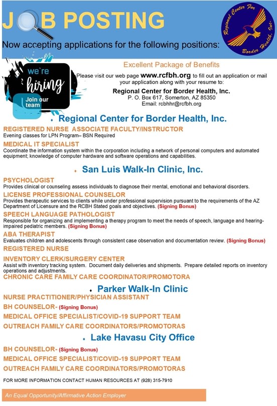 Job Opportunities - San Luis Walk-In Clinic, Inc. - Regional Center for ...